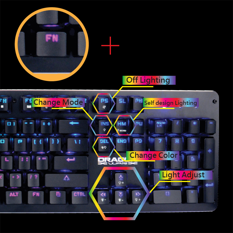 GamerWare. Dragonwar GK-016, RGB Mechanical Blue Switch keyboard, 1 Year